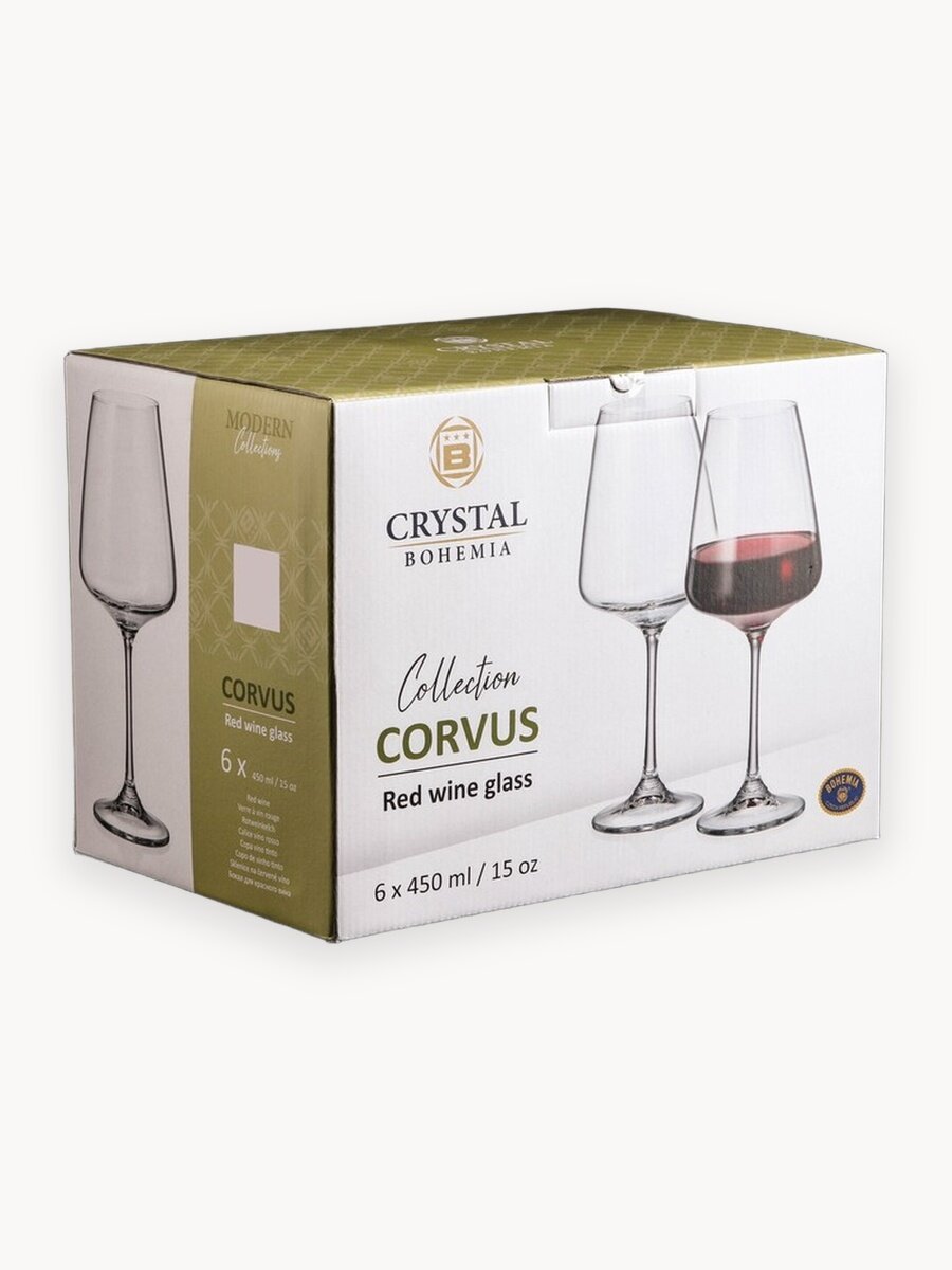Набор бокалов CRYSTAL BOHEMIA Corvus, 450 мл, стекло, 6 шт, бесцветный