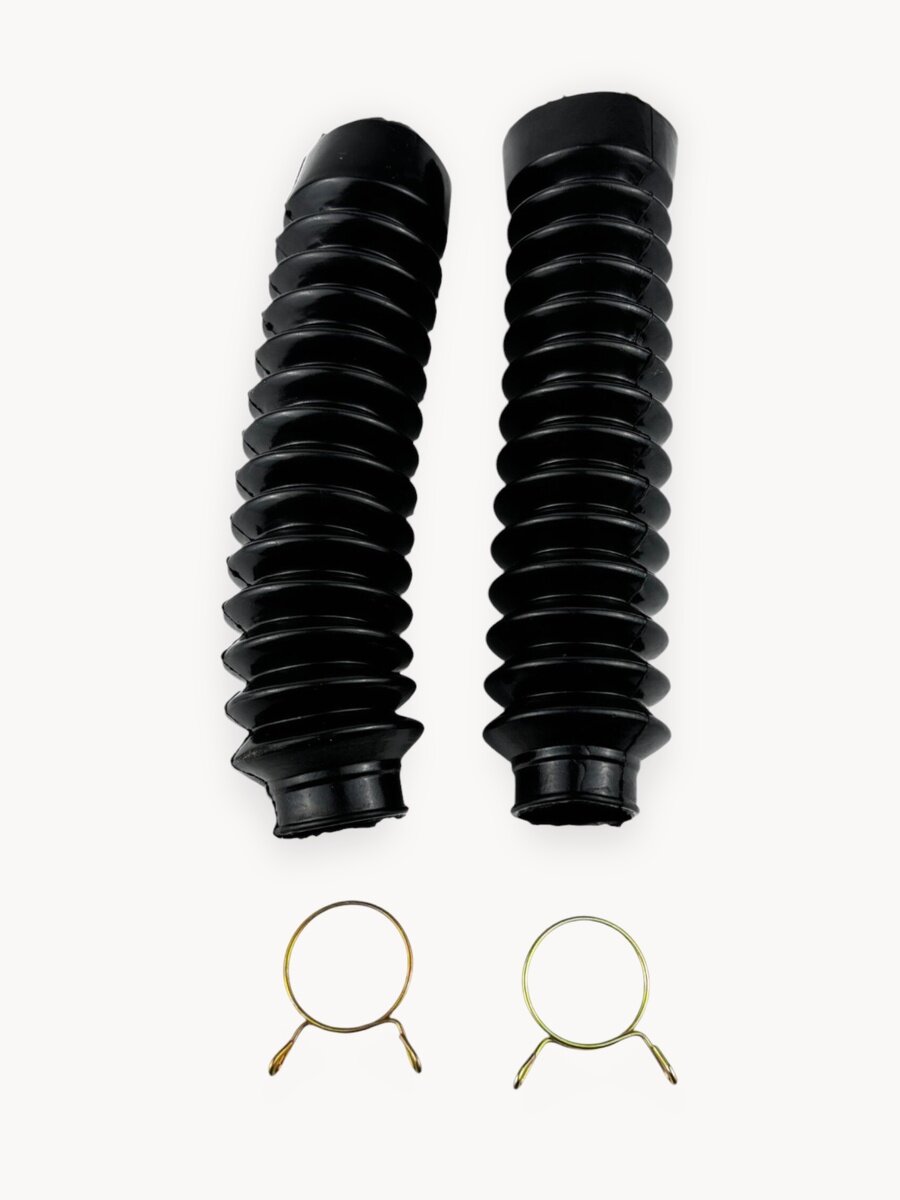 Гофры вилки амортизаторов на мопед Альфа, велосипед, мотоцикл, питбайк универсальные L-190мм D-45мм d-25мм (комплект 2 шт) с хомутами