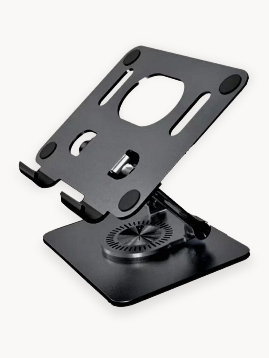 Подставка для планшета/телефона настольная, металлическая, складная вращающаяся черная