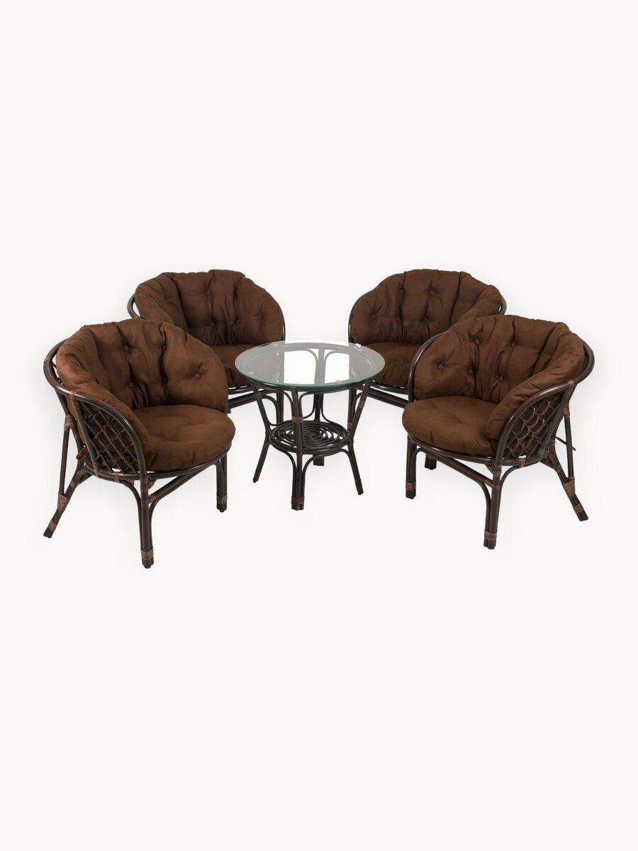 Комплект из натурального ротанга Багама с большими коричневыми подушками Макси Про, цвет темно-коричневый