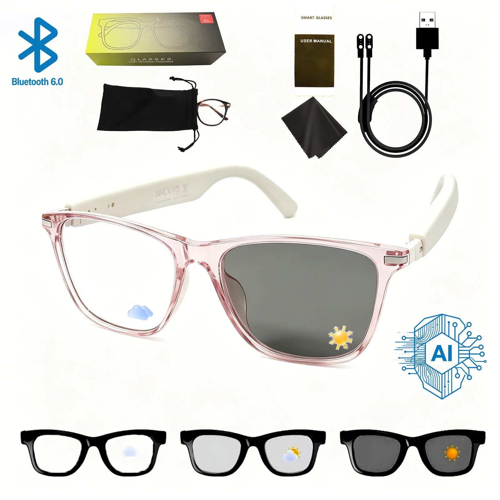 Bluetooth-очки фотохромные Smart Glasses AI Glasses M01Mei W