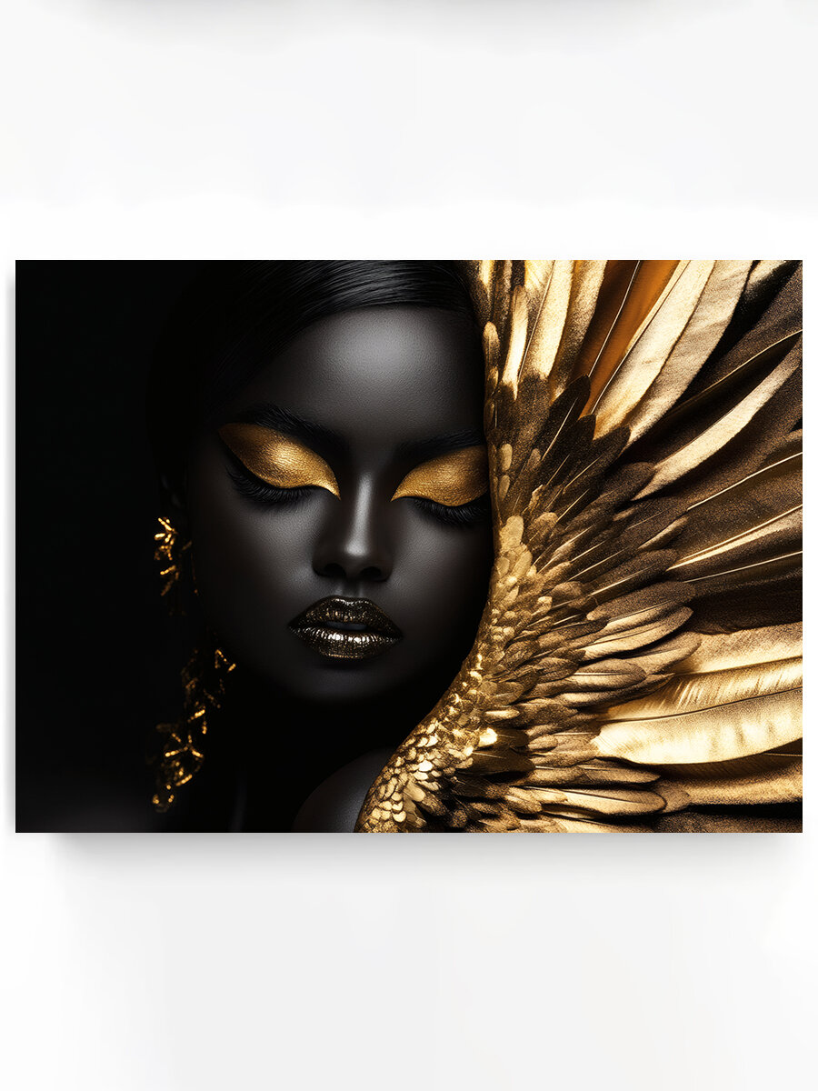 Картина на стену для интерьера - "Африканская женщина в золоте, лицо негритянки", 30х40 см.