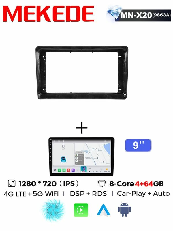Магнитола 9" Mekede MN X20 Pro 4/64 Gb Toyota Ipsum 2 ACM20 Picnic 2 XM20 2001 - 2009 carplay