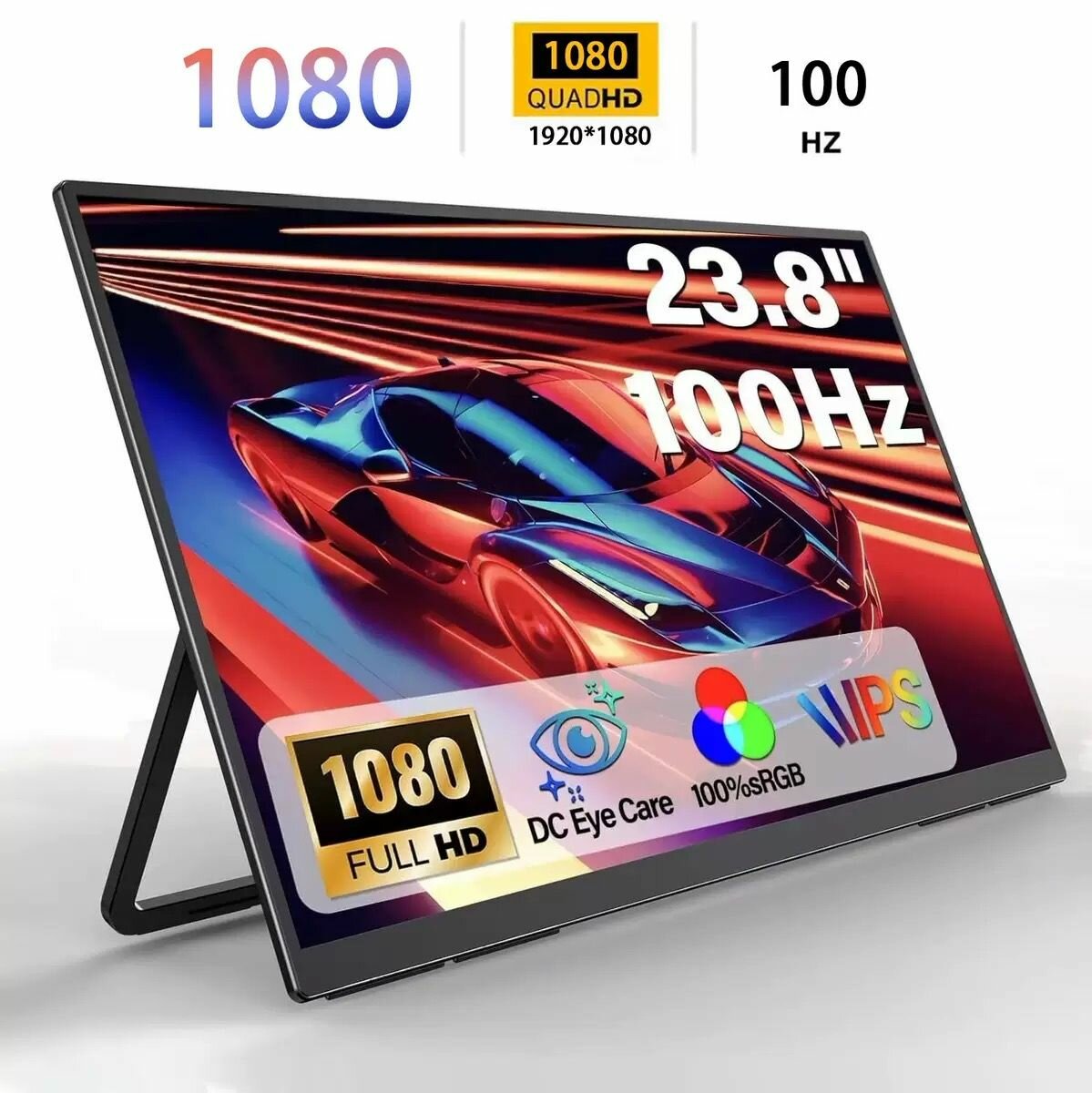 Тонкий портативный ЖК-монитор PORPOISE 2380TX, реальный 1080P,23.8" дюйма IPS 100Гц для ноутбука, ПК, телефона Mac, PS, Xbox, коммутатора