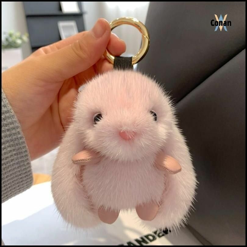 Брелок, настоящая норка, плюшевая игрушка длинноухий кролик, брелок для сумки