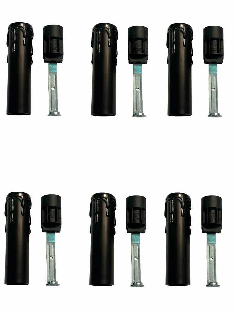 Патрон оплавленная свеча, (оплывшая свеча) Е14 для люстры в сборе, 100 мм, черный, Е14, 6 шт