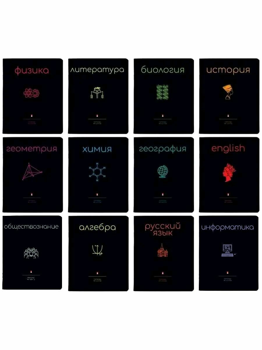 Комплект (12 шт.) предметных тетрадей 48л. SIMPL BLACK