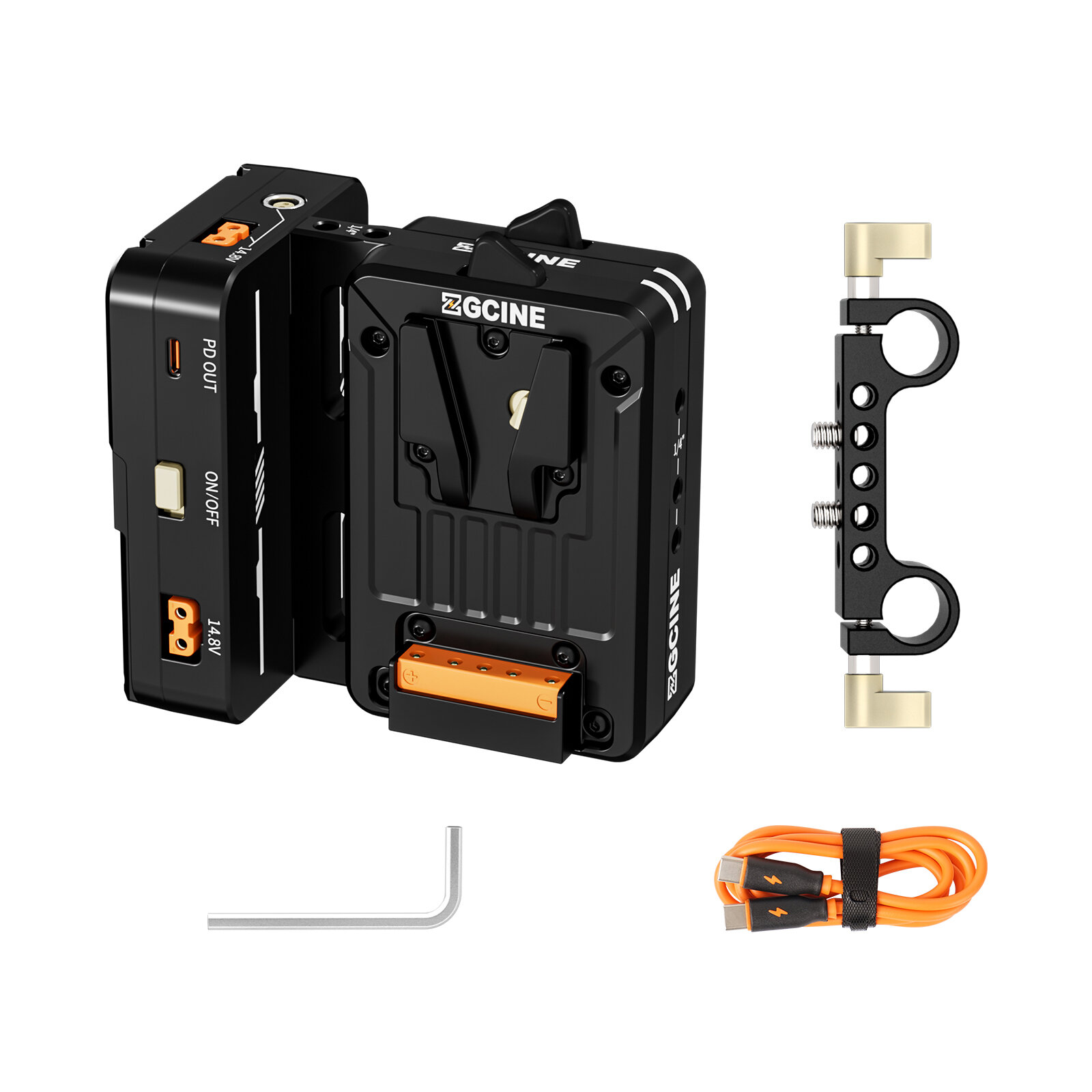 ZGCINE VM-HS2 Hot Swap/Shark Fin Dual Micro V Mount Battery Plate Lock Adapter with LEMO/ D-tap/ BP/ USB-C PD 100W outputs 15mm Rod Clamp