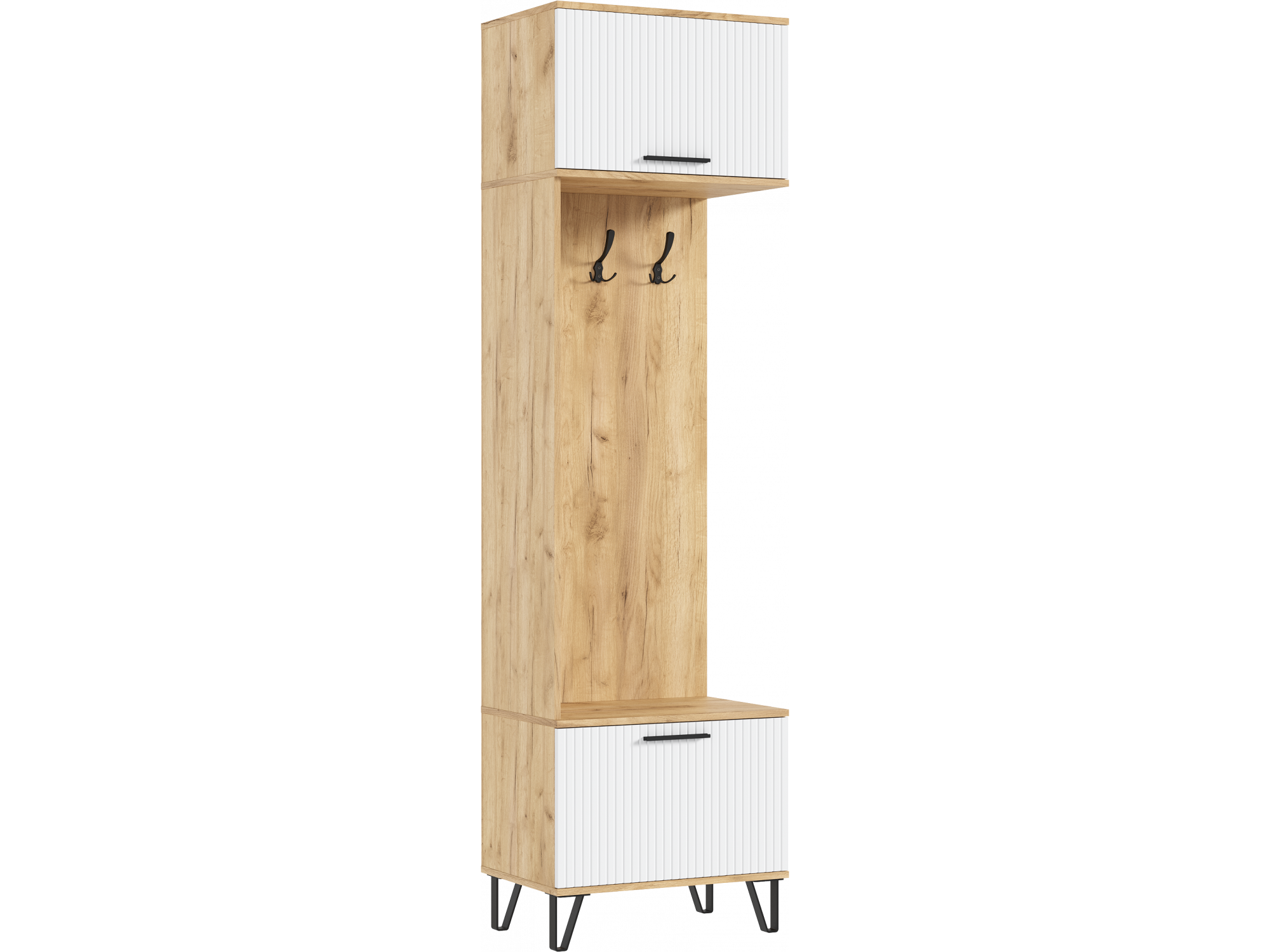 Шкаф с вешалками для прихожей, современный, из МДФ, (Браш Вайт, Дуб Крафт)