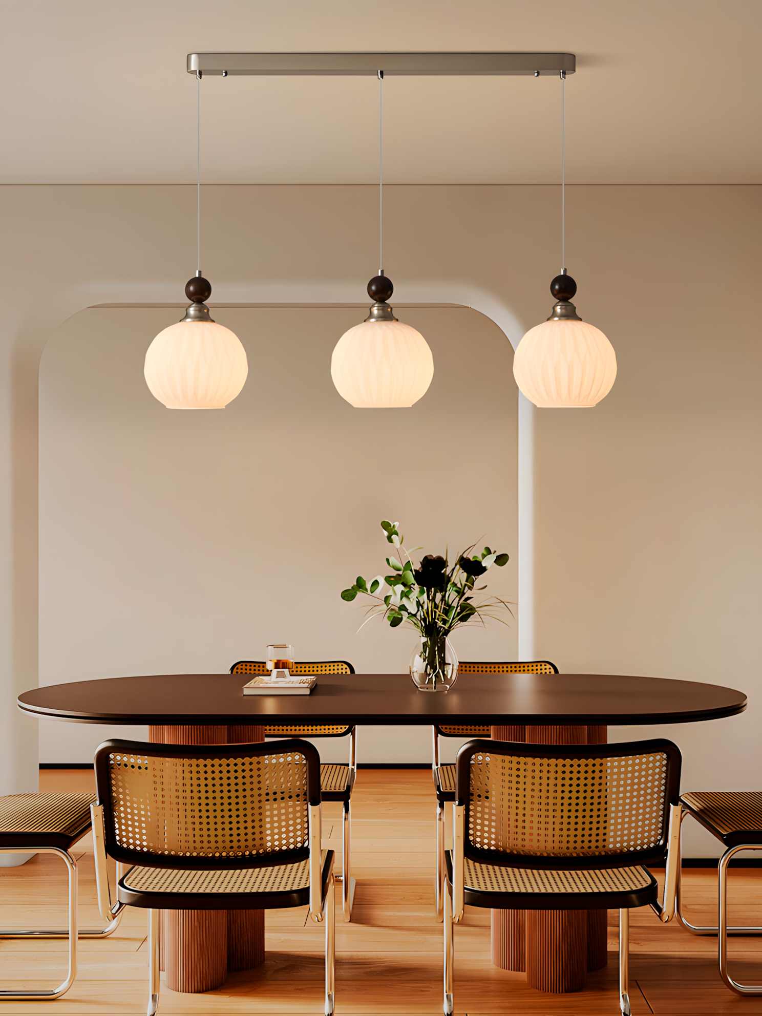 Светильник потолочный подвесной, 3 плафона стекло, никель, без ламп, 65 см, Модель A