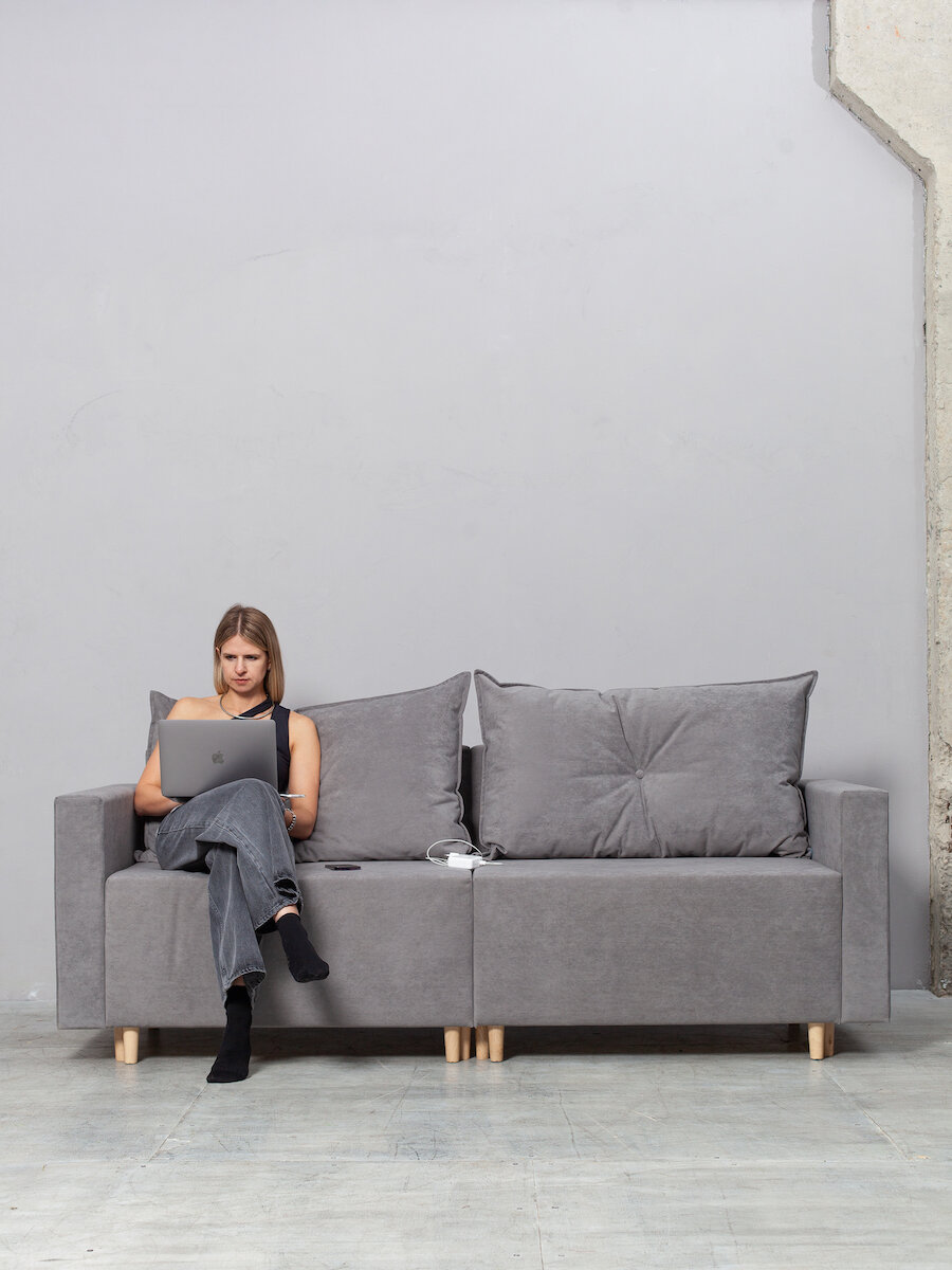 Раскладной диван кровать Пекин NEW прямой модульный, механизм еврокнижка, 213х102х85 см, серый