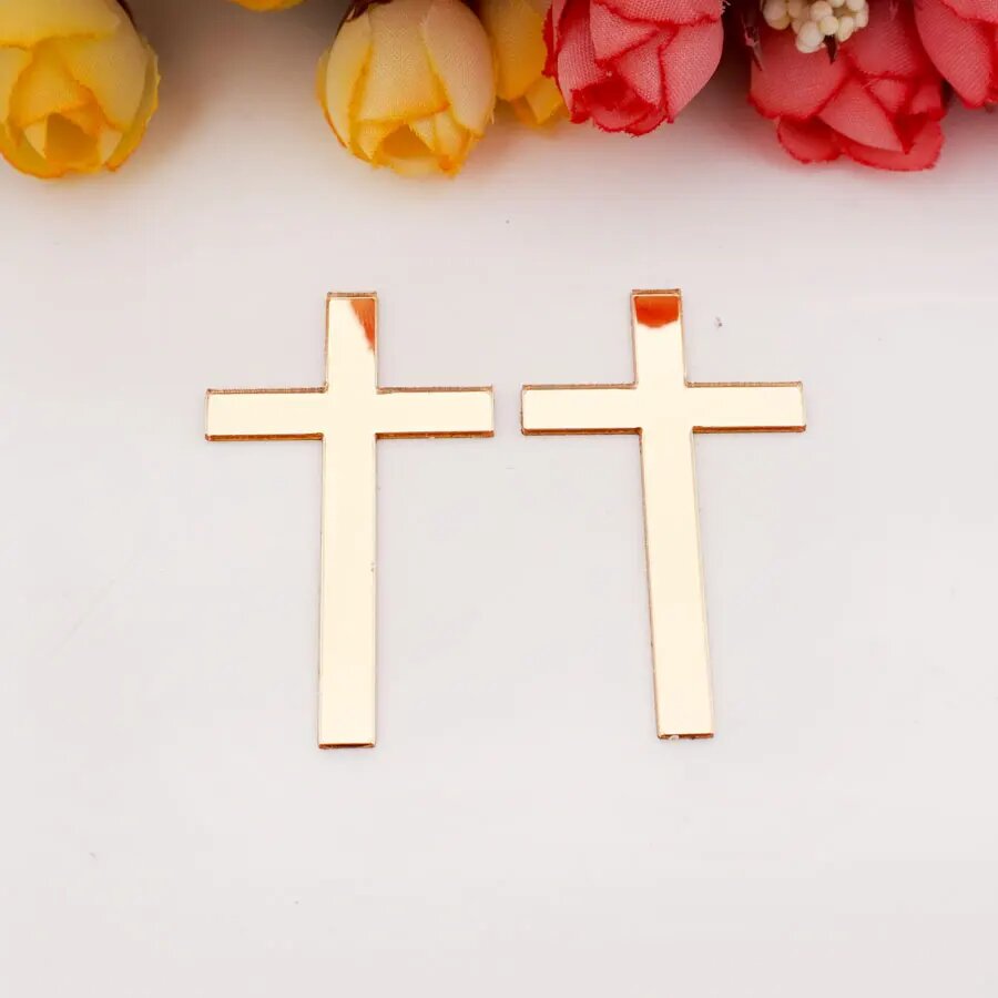 Зеркальные золотые акриловые крестики 3cm height, Gold-Style B