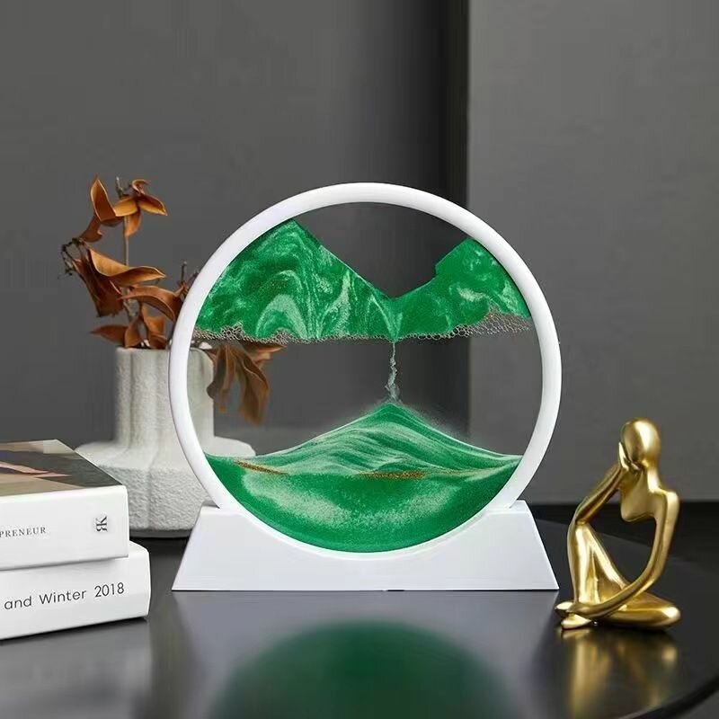 Картина с движущимся песком для релаксации и декора 3D сувенир с голубым песком в белой рамке антистресс