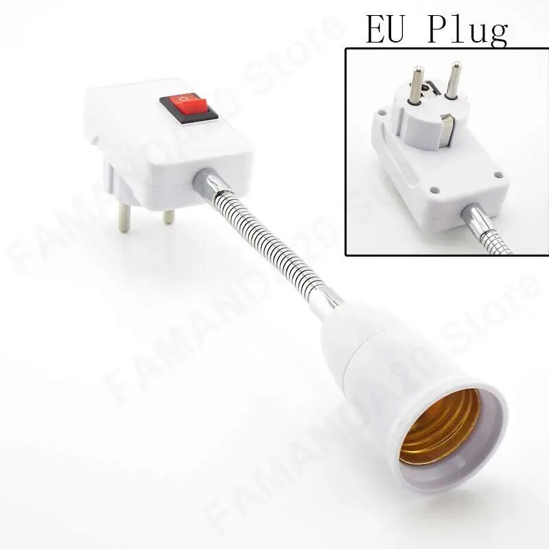 Гибкий патрон E27 с выключателем, белый, EU PLUG
