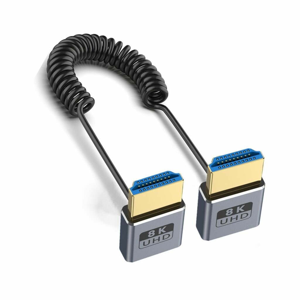 Тонкий спиральный видеокабель 8K60hz 2.1 со скоростью передачи данных 48 Гбит/ с и пружинным шнуром для повышения гибкости и долговечности 70 см 27,56 дюйма