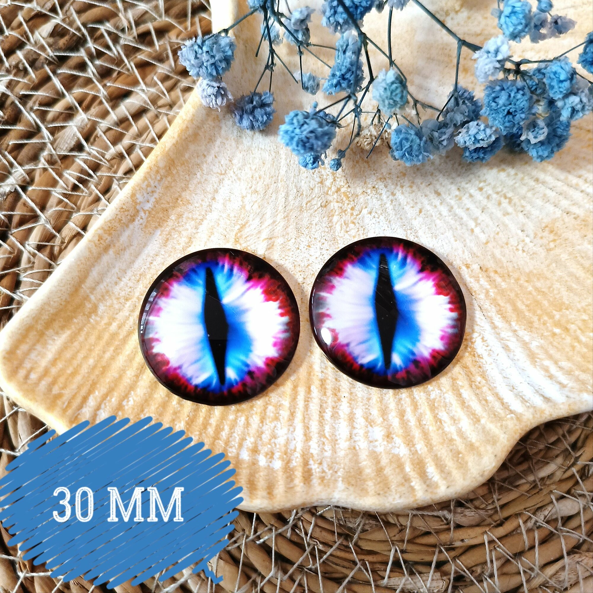 Глаза стеклянные кабошоны для игрушек 30мм 2шт