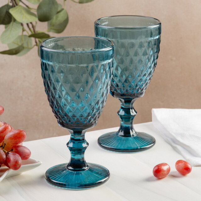 Бокал для вина Шатель 17 см синий, стекло, Boltze, 1014112-2