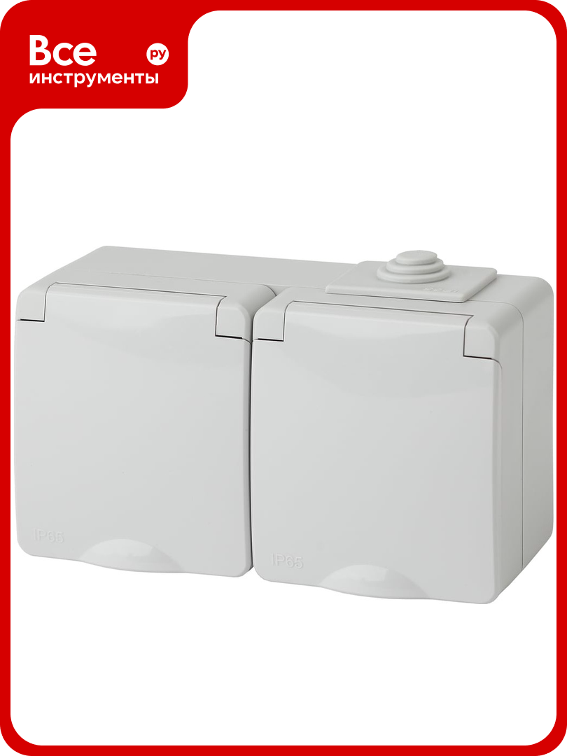 Горизонтальная розетка ЭРА 2х2PE, IP65, 16A, 250В, ОУ, серый Б0035991, для максимально качественного зажима кабеля