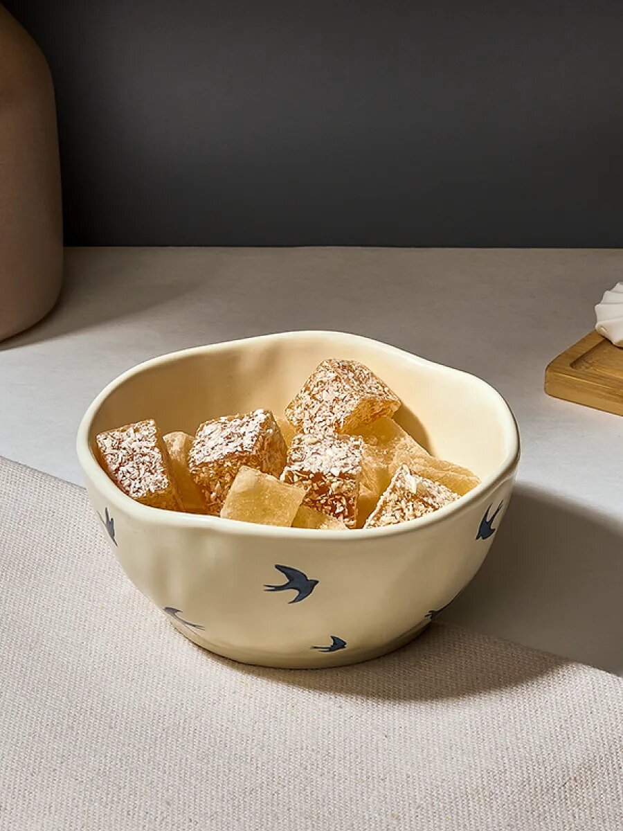 Тарелка DB HOMME "Pinterest", керамическая с чайками, обеденная, глубокая, 500мл