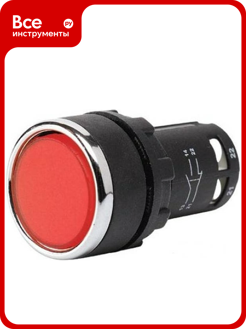 Нажимная кнопка Emas моноблочная красная 22 мм, IP 40, 1НЗ+1НЗ MB202DK, 240 В