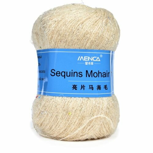 Пряжа MENCA Sequins Mohair Yarn 04 экрю (50г/410м, упаковка 5 мотков)