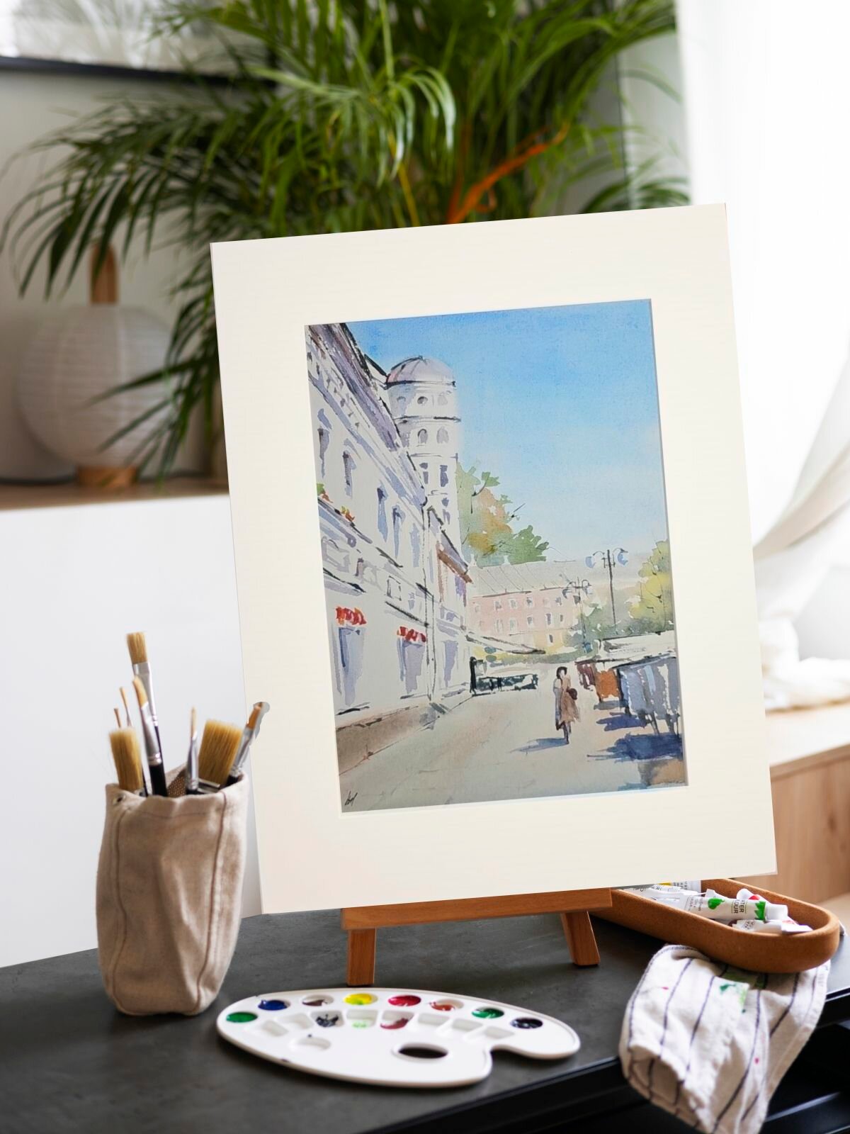 Картина авторская акварельная в паспарту 30х40 см на стену для интерьера "Климентовский переулок"