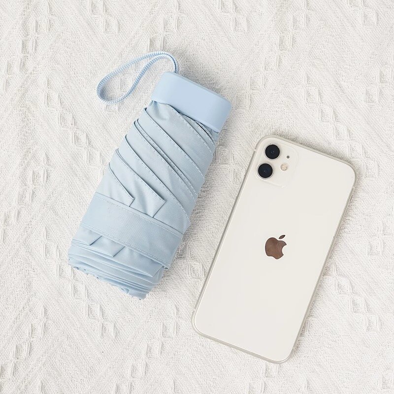 Зонт, плоский, мини, ультралегкий, виниловый, солнцезащитный, небесно-голубой, 60% скидка