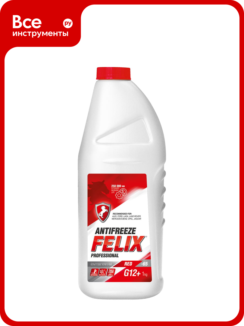Антифриз FELIX G12+ красный, моноэтиленгликоль, 1 кг - надежная защита вашего двигателя при температуре до -65°C, 430206