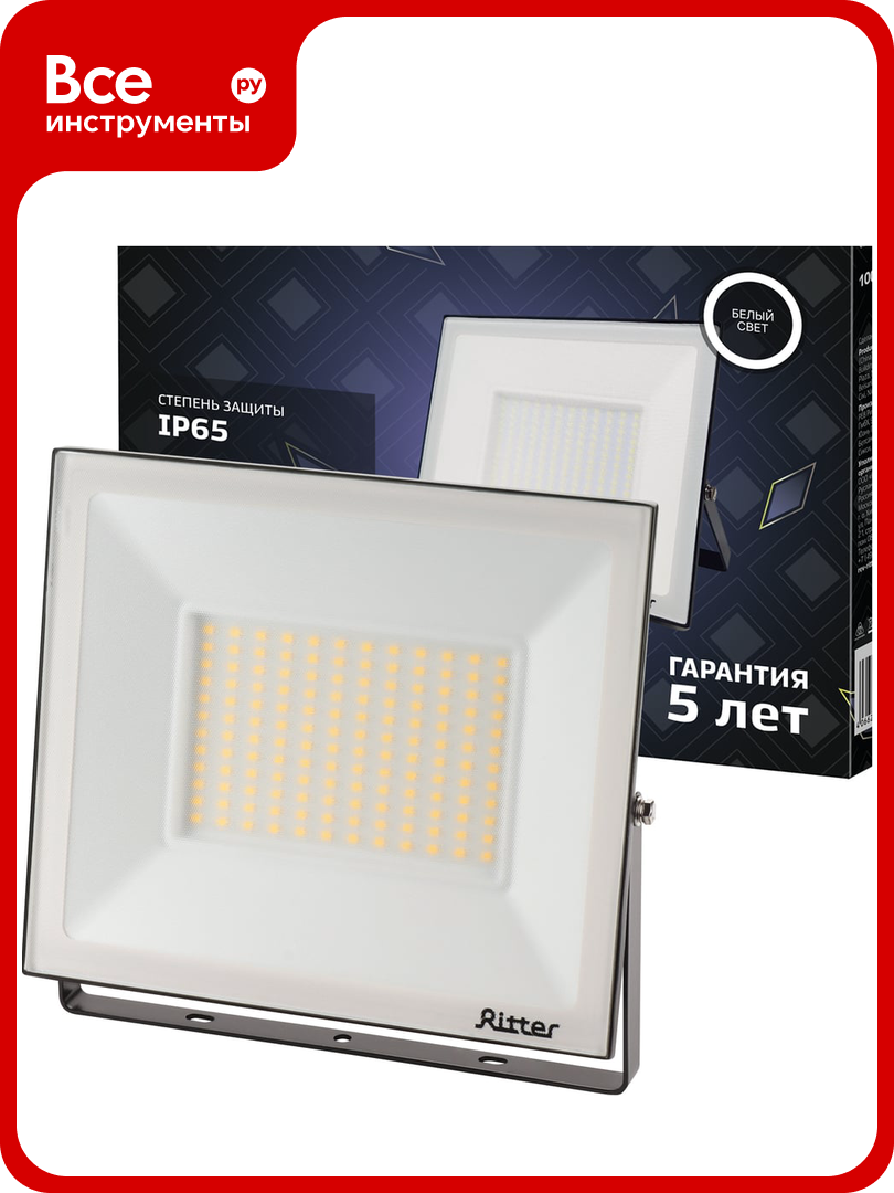 Светодиодный прожектор RITTER серия PROFI 230В 100 Вт 4000К 10000Лм IP65 черный 53419 2, алюминиевый, 180 В