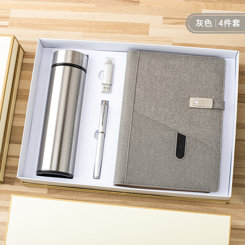 Подарочный блокнот, с блоком питания и U-диском, серый