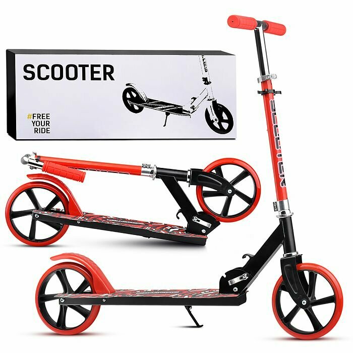 Самокат детский Oubaoloon 2-х колесный, красный, d 200 мм, PU, руль поворачивается на 360 градусов