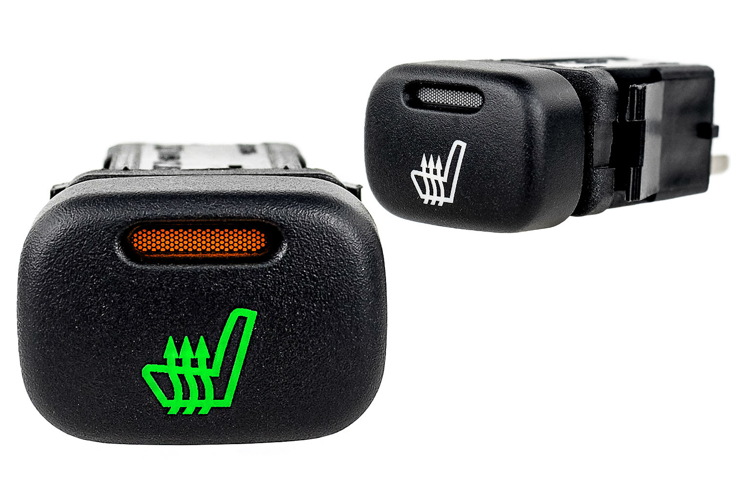 Комплект кнопок обогрева сидений 2шт, зеленая подсветка, оранжевая индикация на ВАЗ 2113-2115, Лада Калина, Шевроле Нива