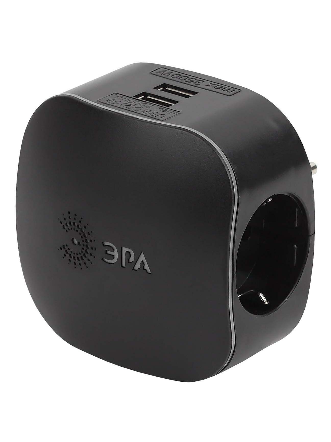 Переходник сетевой ЭРА SP-3e-USB-BLACK