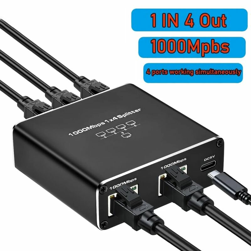Сетевой адаптер-разветвитель RJ45, 1-канальный сетевой разветвитель Ethernet 1x4, 1x3, 1x2, 100 Мбит/с, гигабитный соединитель для ПК и ноутбука