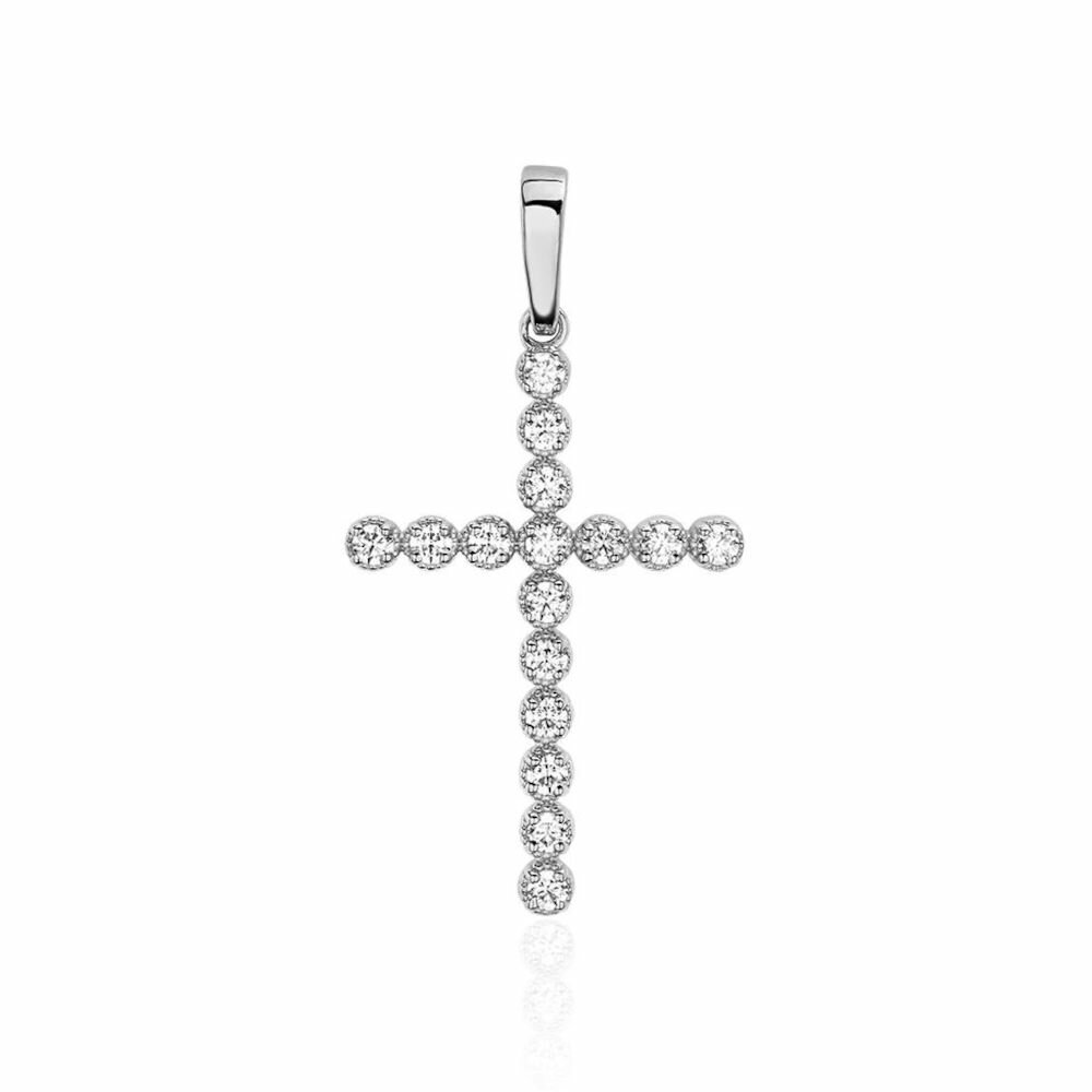 Крестик, белое золото, 585 проба, бриллиант