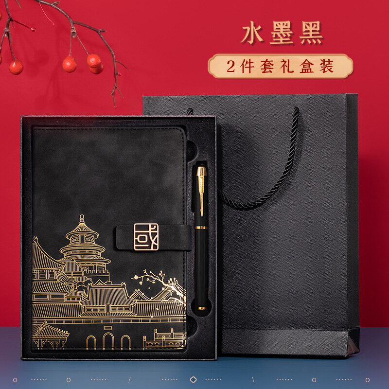 Блокнот-дневник "Национальный стиль прилива", формат А5, двухкомпонентная пряжка, черный