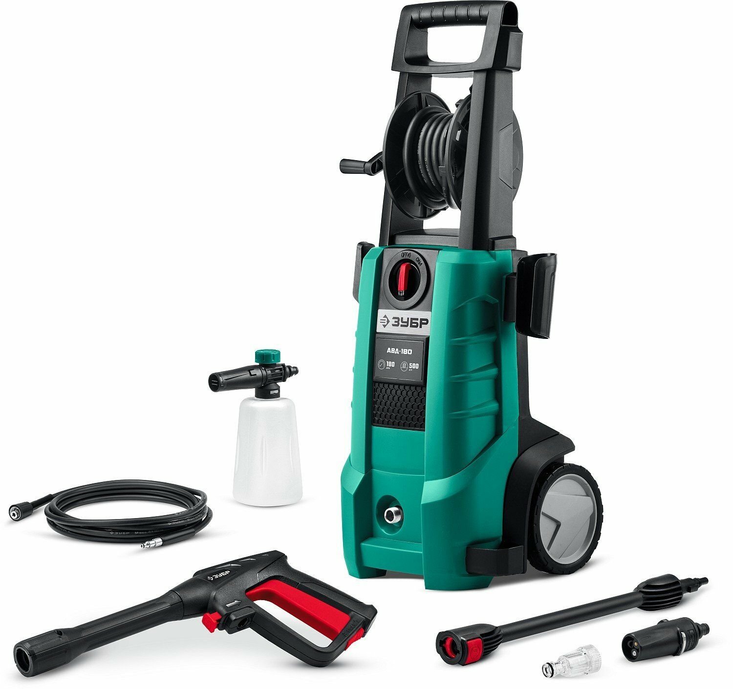 Мойка высокого давления ЗУБР 180 Атм 2300 Вт с бачком для моющего средства 0.7 л и шлангом 5 м для эффективной очистки поверхностей