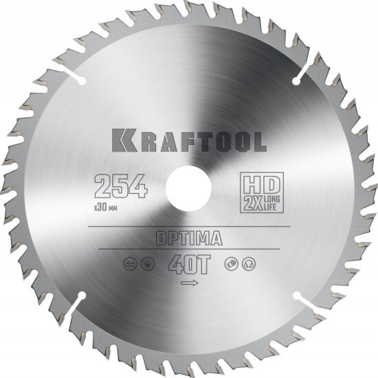 Kraftool Пильный диск по дереву Optima, 254 х 30 мм, 40Т, (36951-254-30)