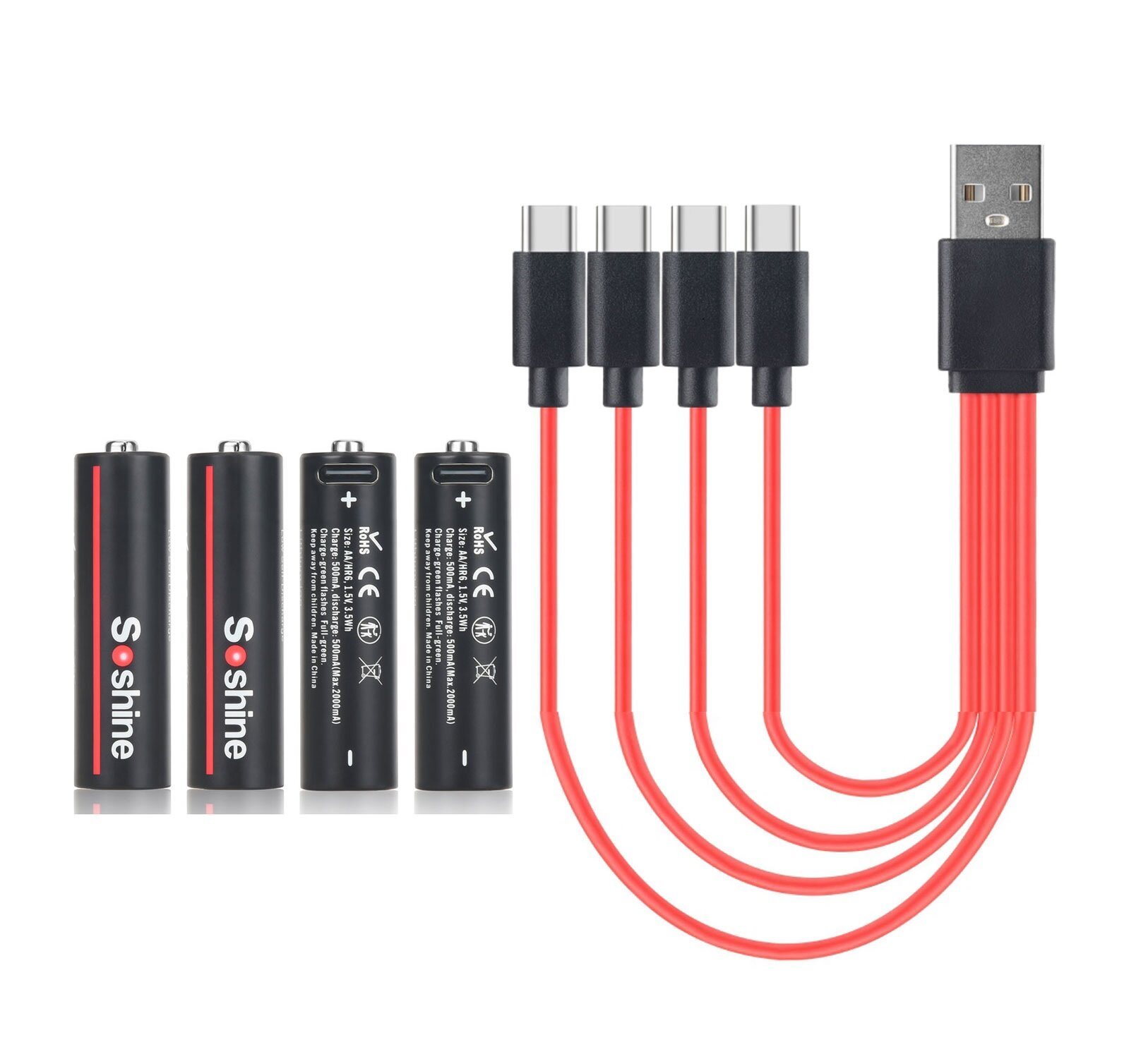 Аккумуляторы SOSHINE Li-ion AA 1.5V 3500mWh(2300 mAh) BOX-4 (кабель в комплекте)