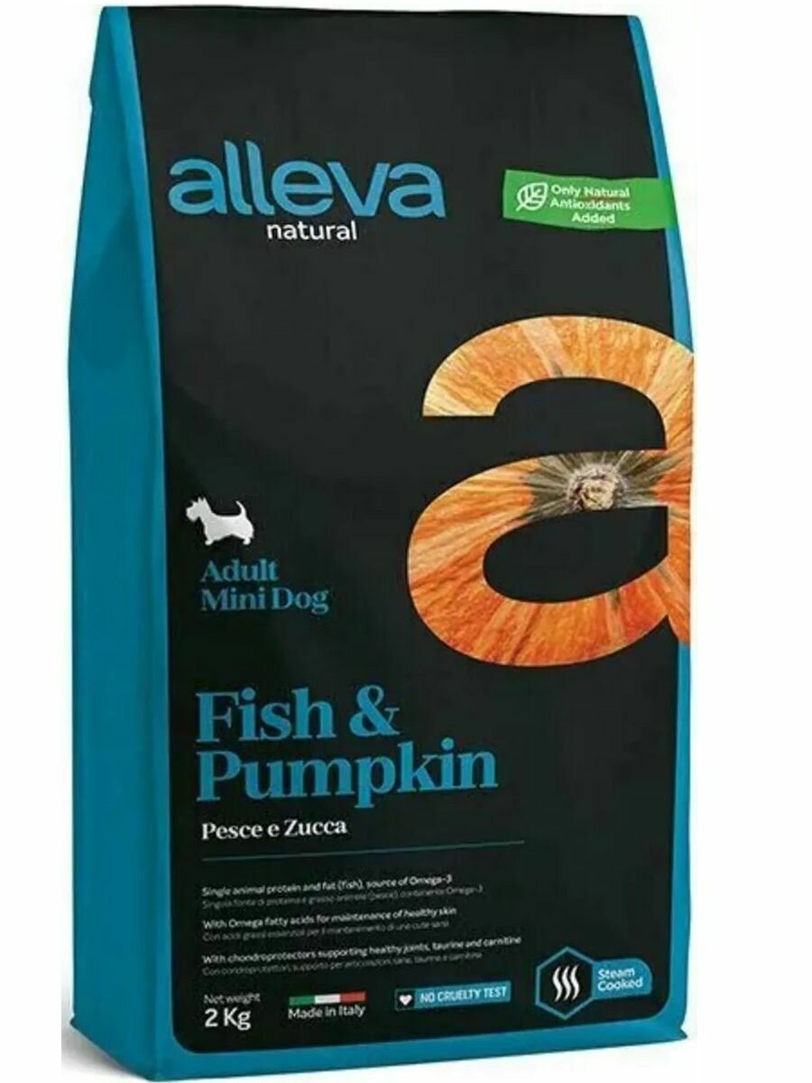Alleva Корм для взрослых собак Натурал с рыбой и тыквой. Мини 2 кг