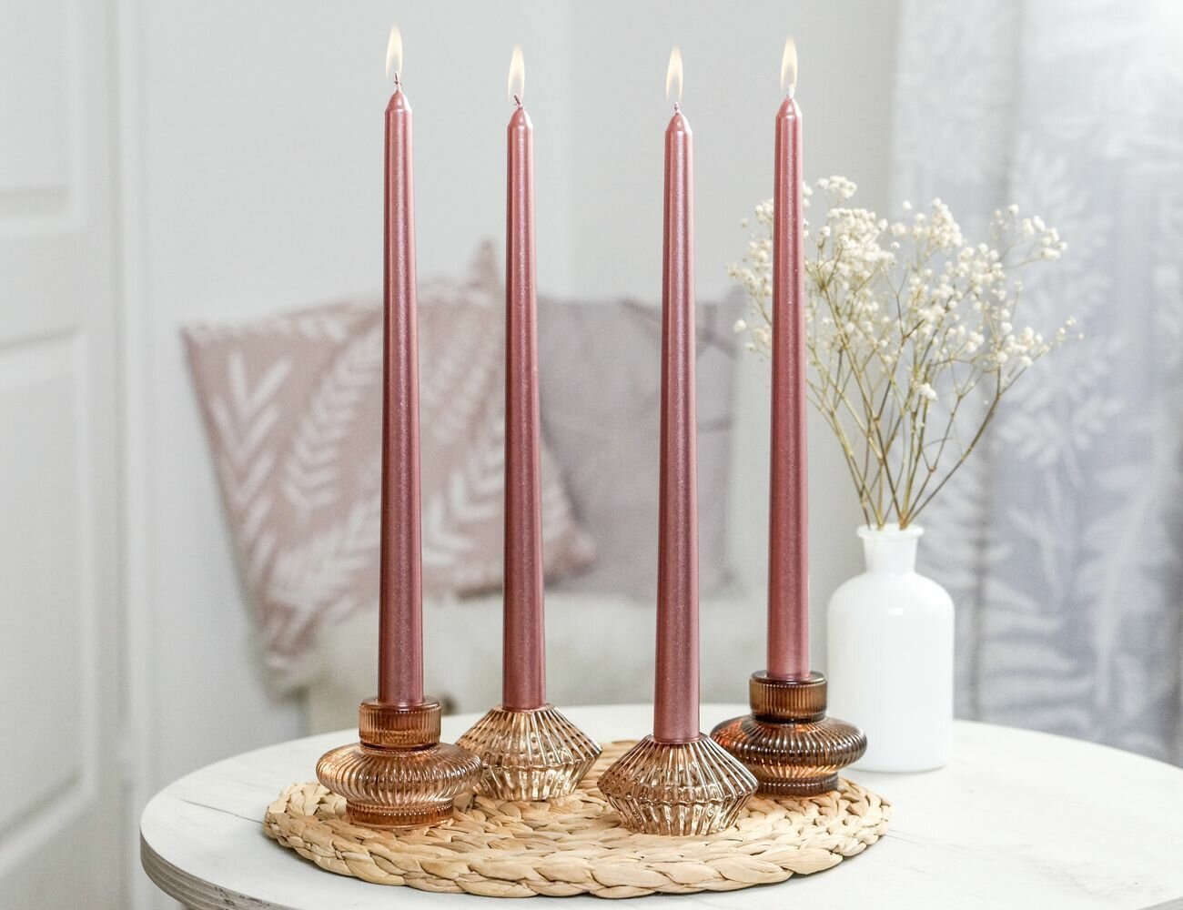 Набор античных свечей саффи, парафин, розовый металлик, 30 см, 4 шт, Koopman International ACB101460