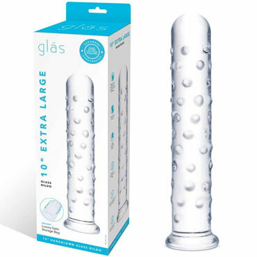 Glas 10" Extra Large Dildo, прозрачный Фаллоимитатор из стекла с массажным рельефом
