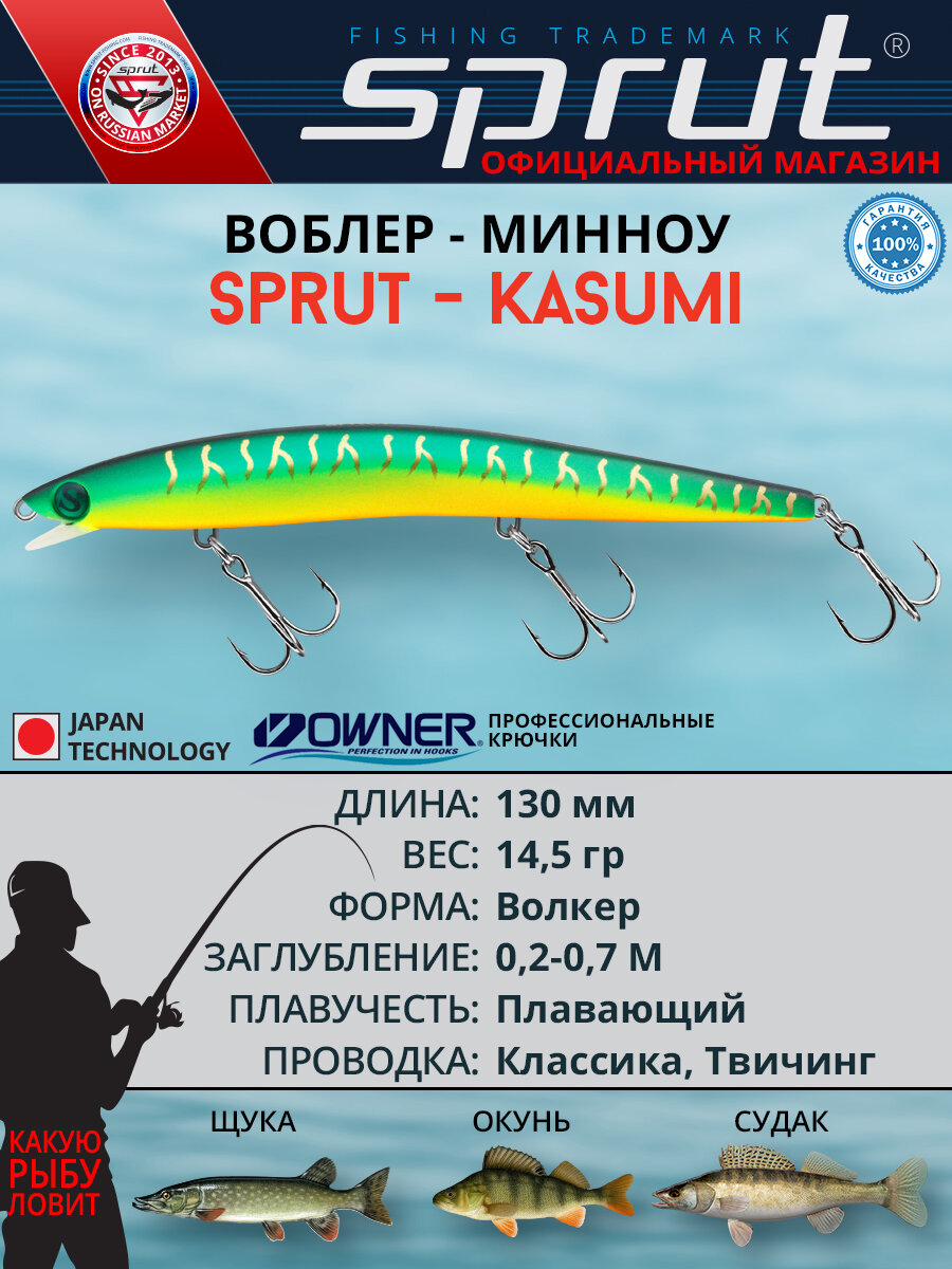 Воблер Sprut Kasumi Floating/130mm/14,5g/0,2-0,7m/FT