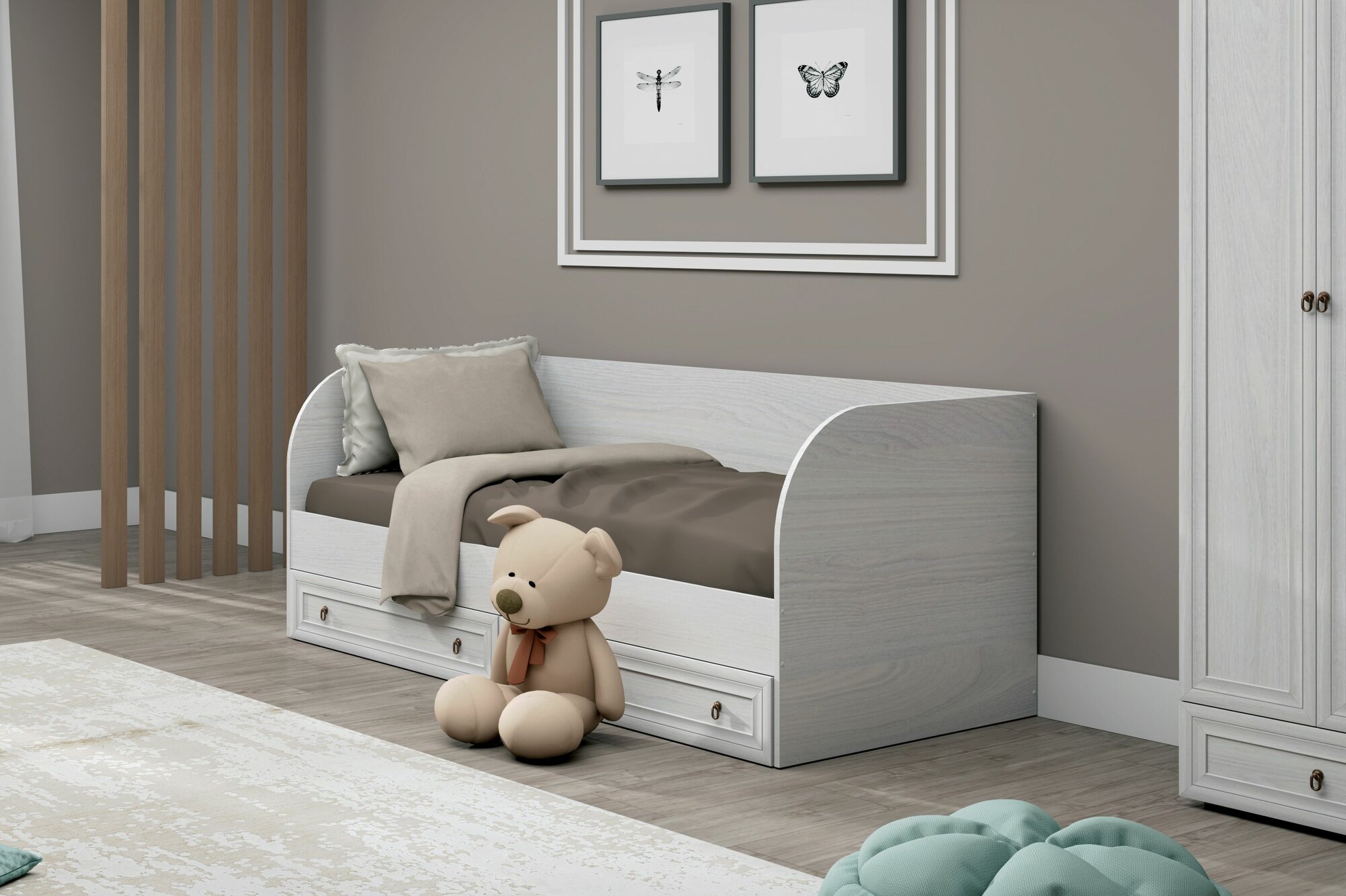 Кровать МС "Алисия" цвет Анкор светлый, 90 см , подростковая для подростка мальчика и девочки, напольная, с ящиками