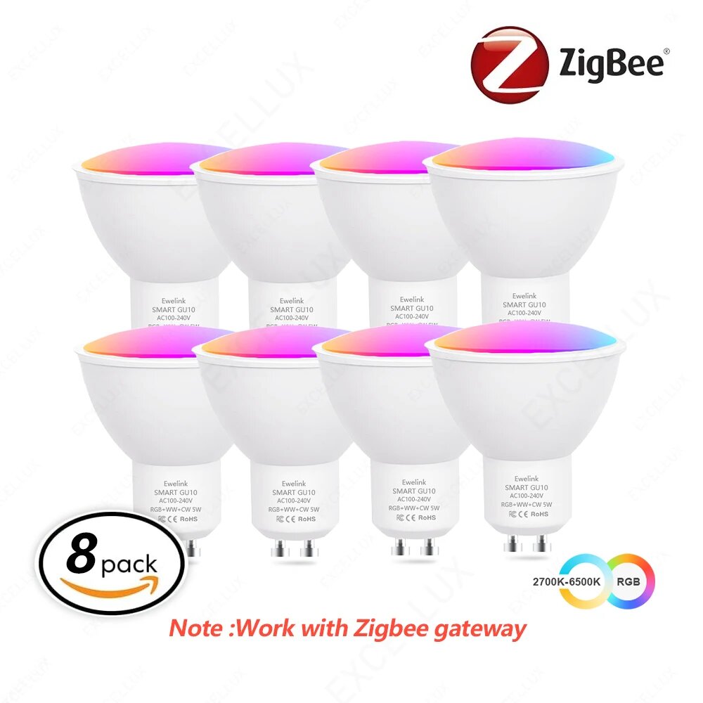 Excellux 8 шт. умные светодиодные лампы GU10 RGB CW WW Zigbee Type