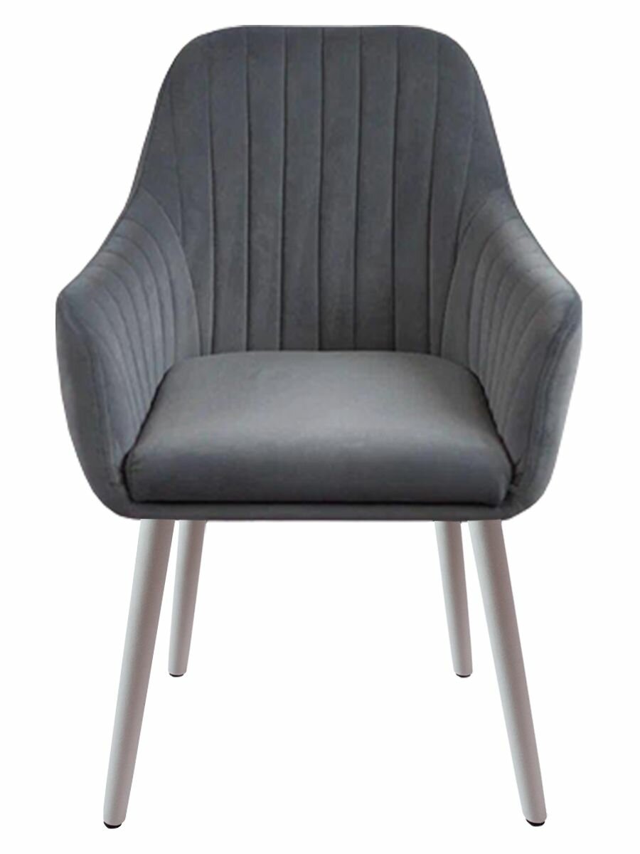 Стул кресло Моби для кухни мягкий велюр, Серый, Белые ножки