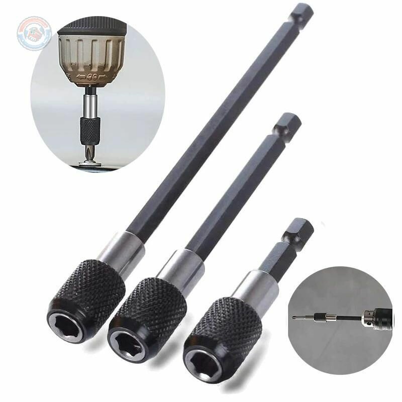 Магнитный удлинитель для бит 3 шт, держатель 1/4" для шуруповерта, набор 60/100/150 мм, надёжная фиксация насадок