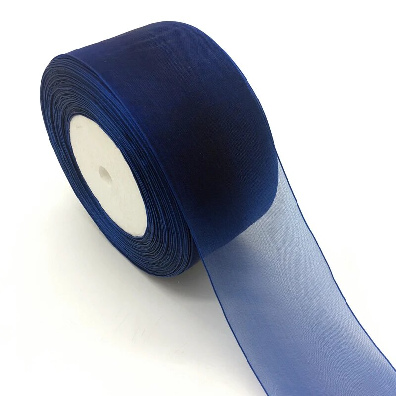 Лента органза синяя Navy blue, 5 метров