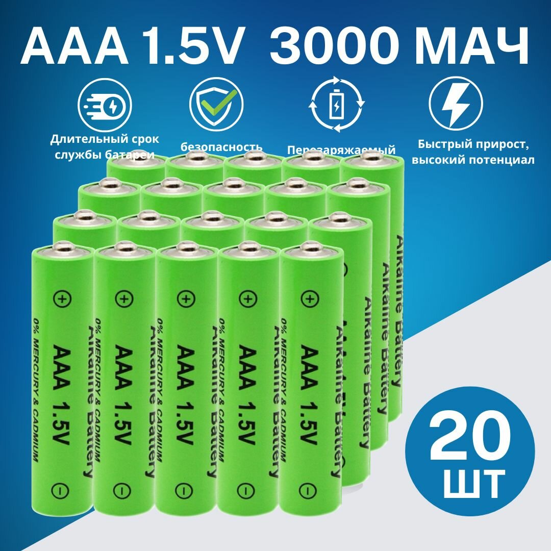 Перезаряжаемый аккумулятор AAA 1.5V 3000 мАч для часов, игрушек, пультов и электроники долговечный и экономичный источник питания