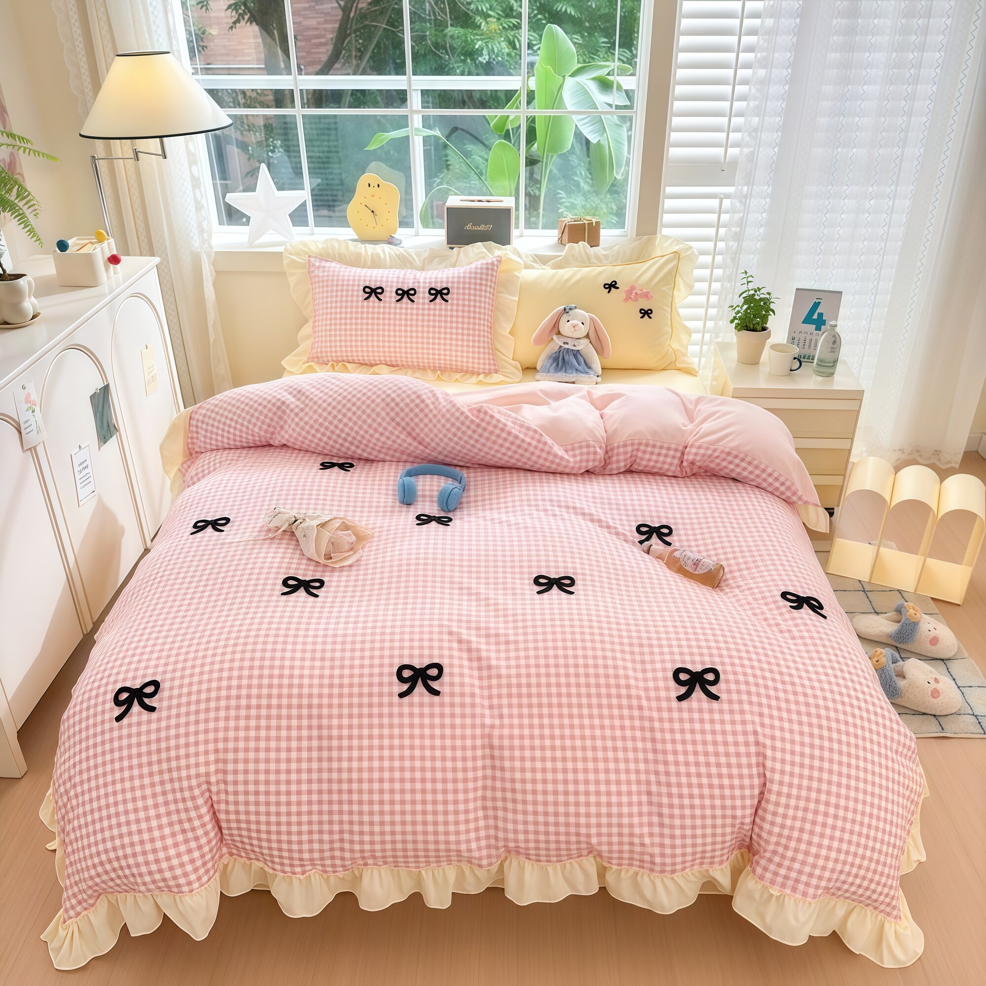 Комплект постельного белья из полиэстера, 2 наволочки, Double 180X220cm, Розовый